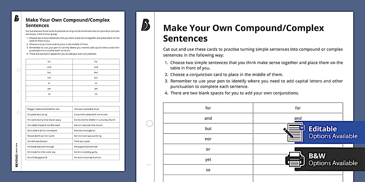 Make Your Own Compound/Complex Sentences Cards - Twinkl