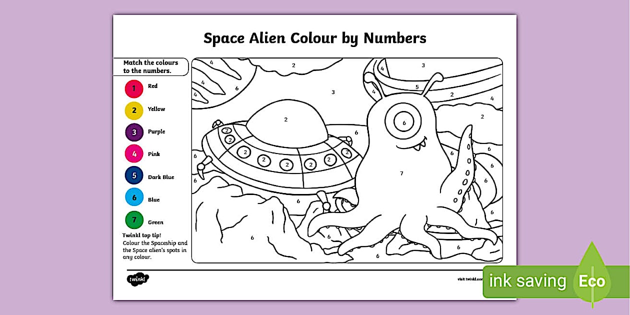 Space Alien Colour-by-Number Activity | Twinkl | KS1