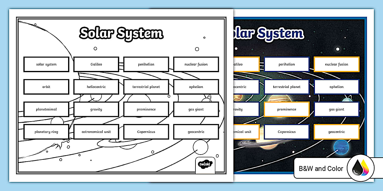 Solar System Vocabulary Mat for 6th-8th Grade (teacher made)