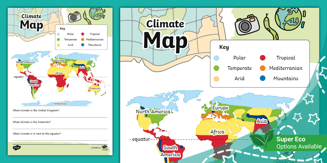 KS1 World Climates Map (Ages 5 - 7) Download and Print