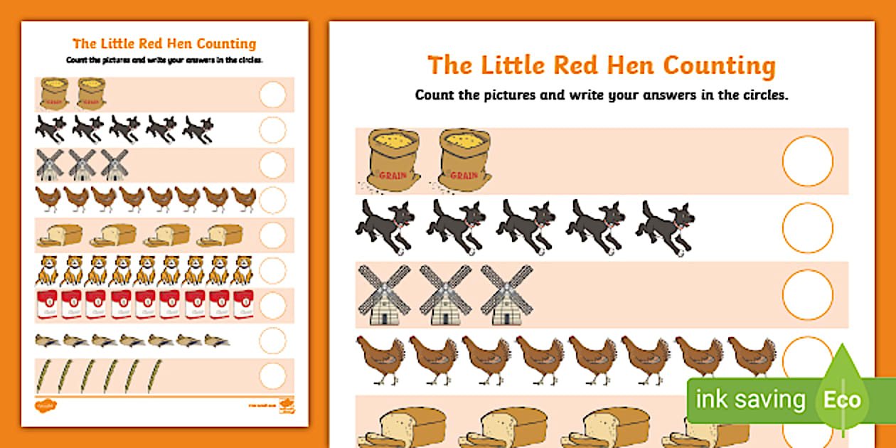 Lower Ability The Little Red Hen Counting Sheet - Twinkl