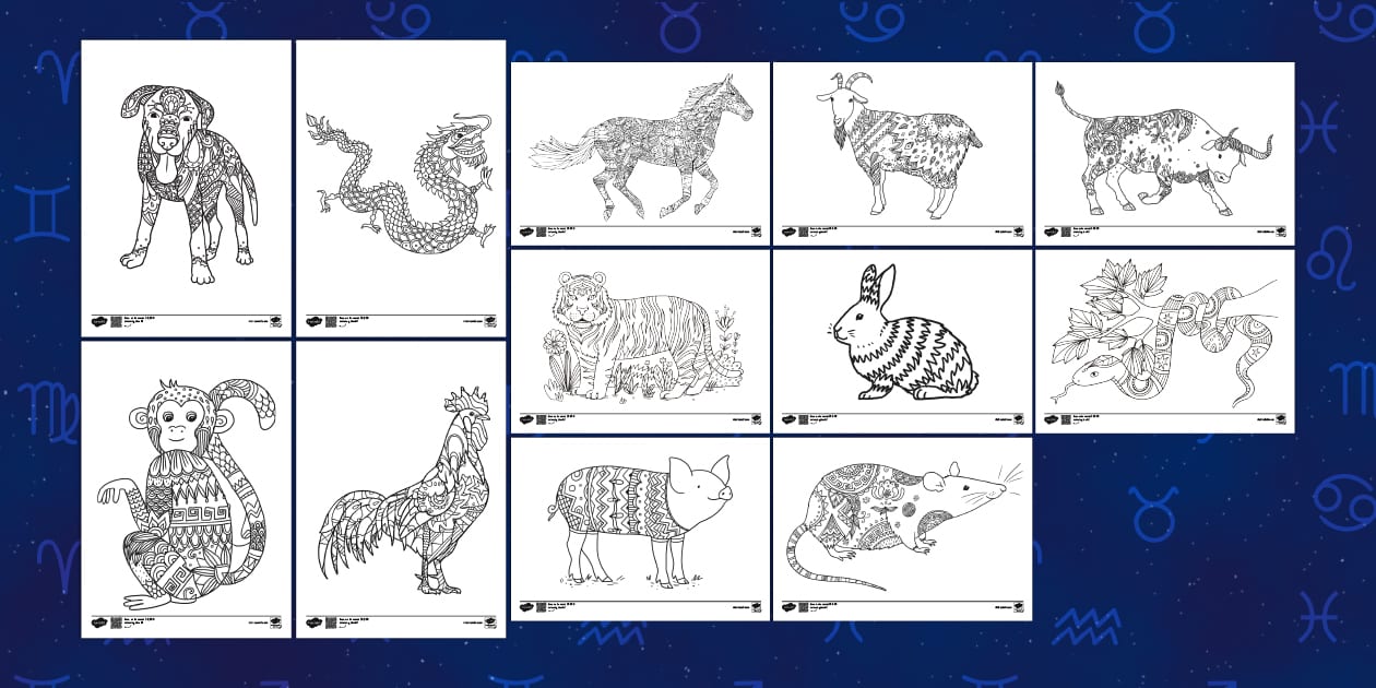 Chinese New Year Animals of the Zodiac Mindfulness Colouring Pages