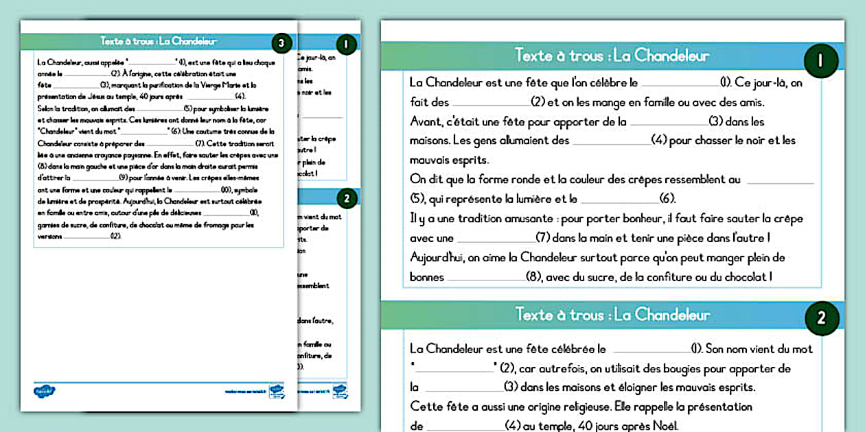 Textes à trous - chandeleur pour cycle 3 (teacher made)