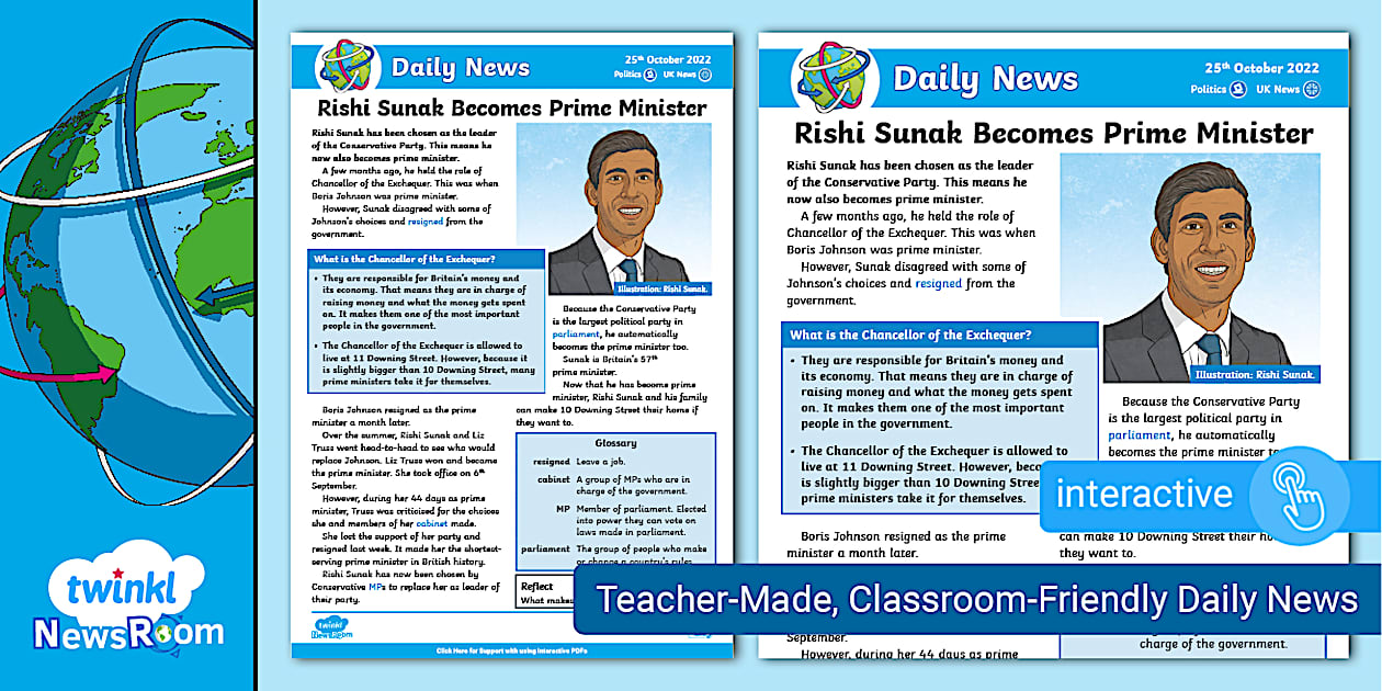 Rishi Sunak Kids News | Twinkl Resources