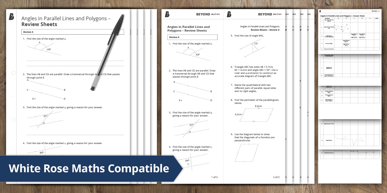👉 Angles in Parallel Lines and Polygons - Review Sheets