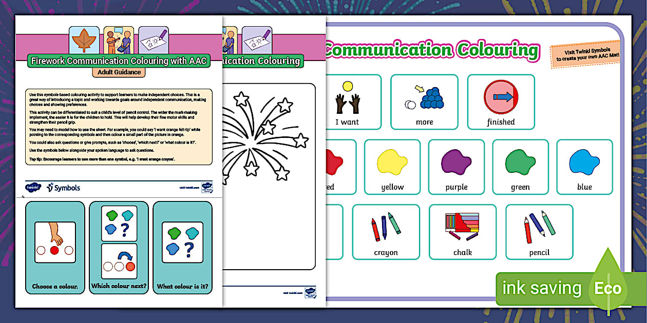 Twinkl Symbols: Firework Communication Colouring Activity with AAC