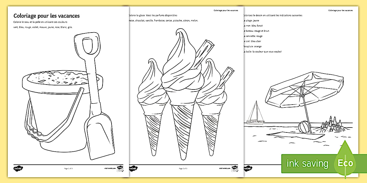Holiday Colouring Pages French (teacher made) - Twinkl