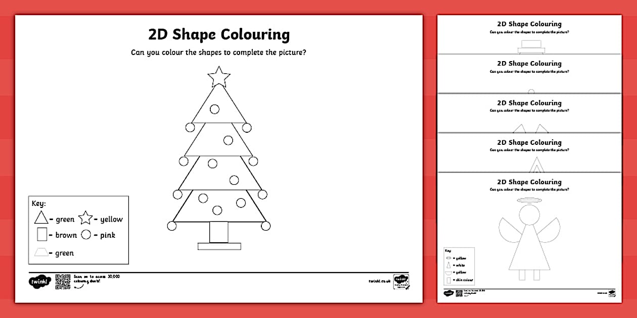 Christmas Colour by 2D Shape Worksheet / Worksheets - Twinkl