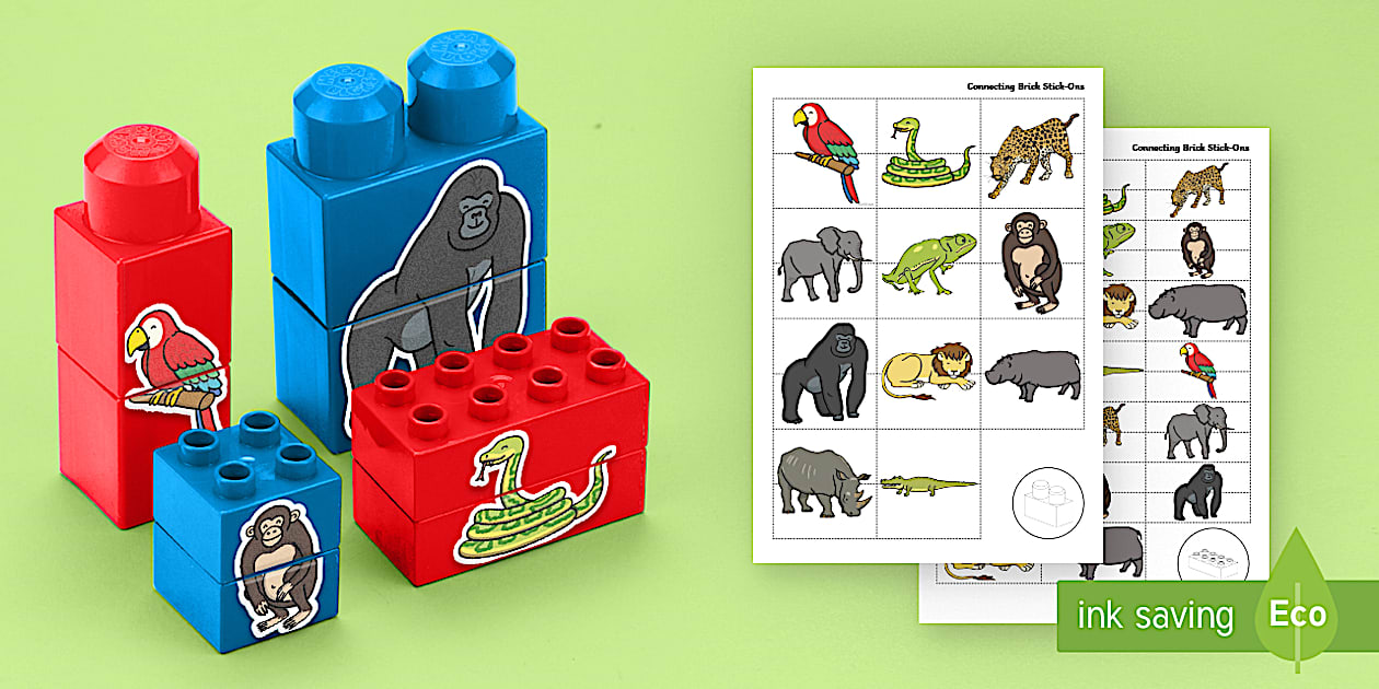 Jungle Animals Matching Connecting Bricks Game - Twinkl