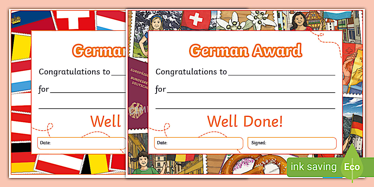German Award Certificate - Twinkl