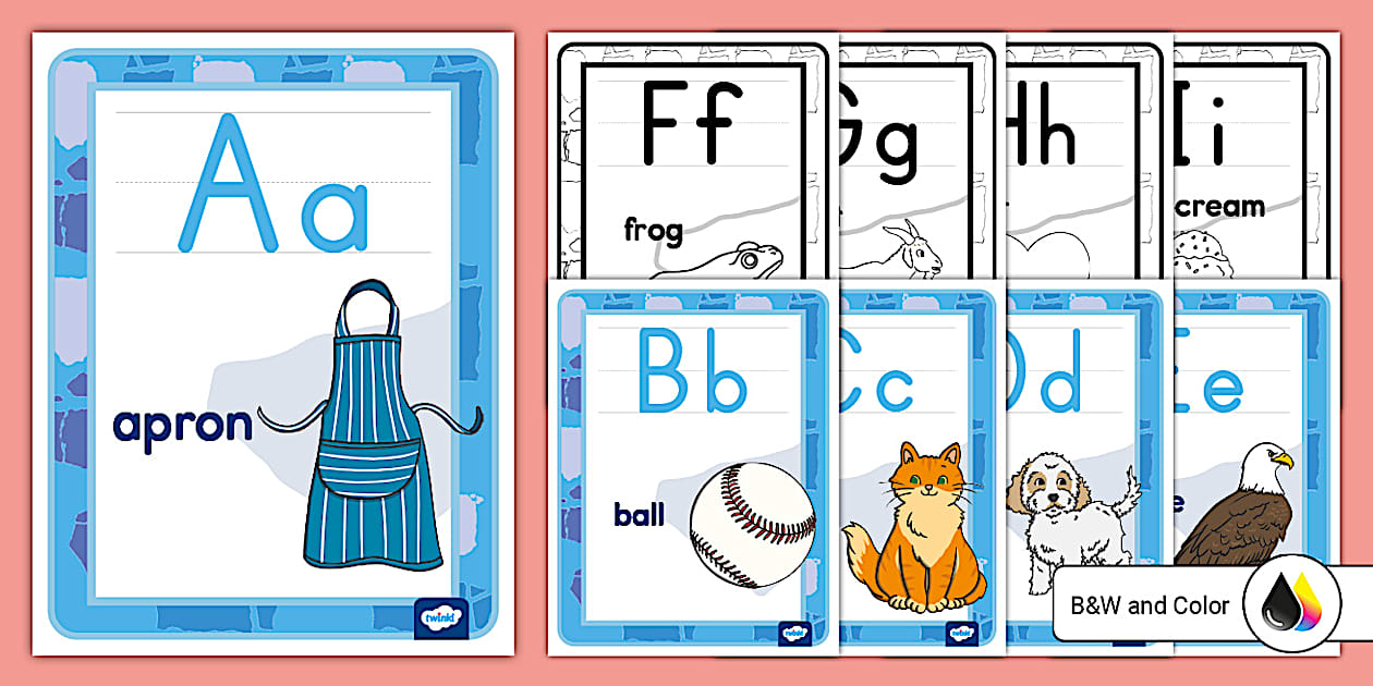 Blue Monochrome Terrazzo Theme Alphabet Posters - Twinkl