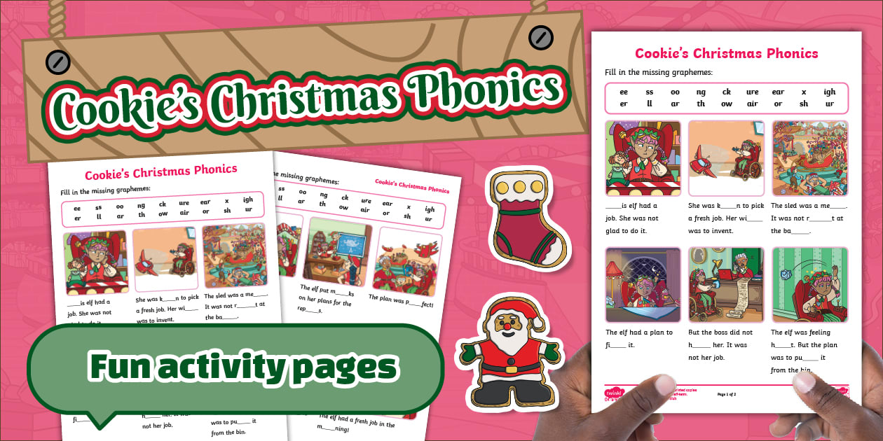 Cookie's Christmas Phonics Phase 3 Worksheet