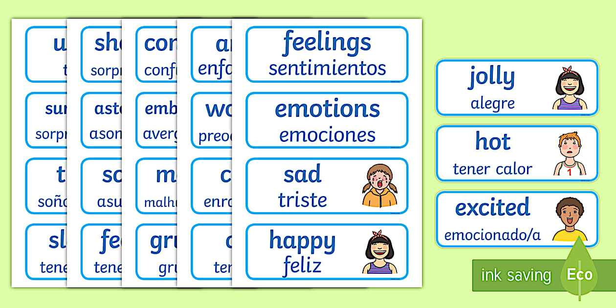 Emotions Word Cards English/Spanish