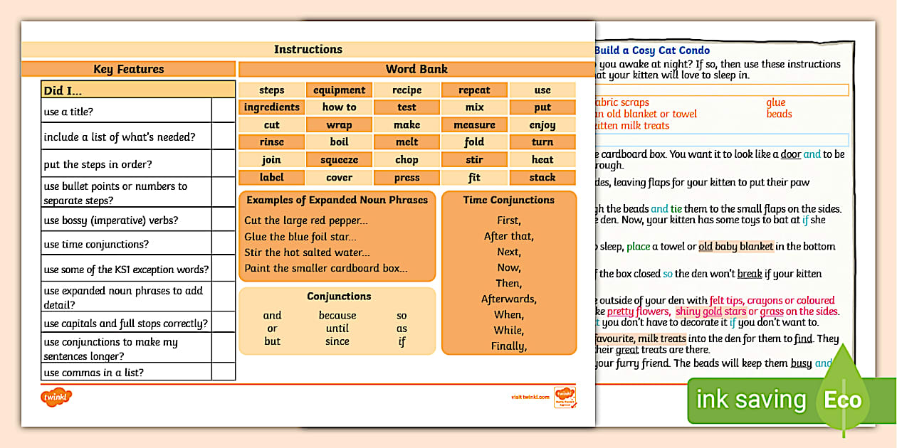 Features of Instructions | Writing Instructions | Twinkl KS1