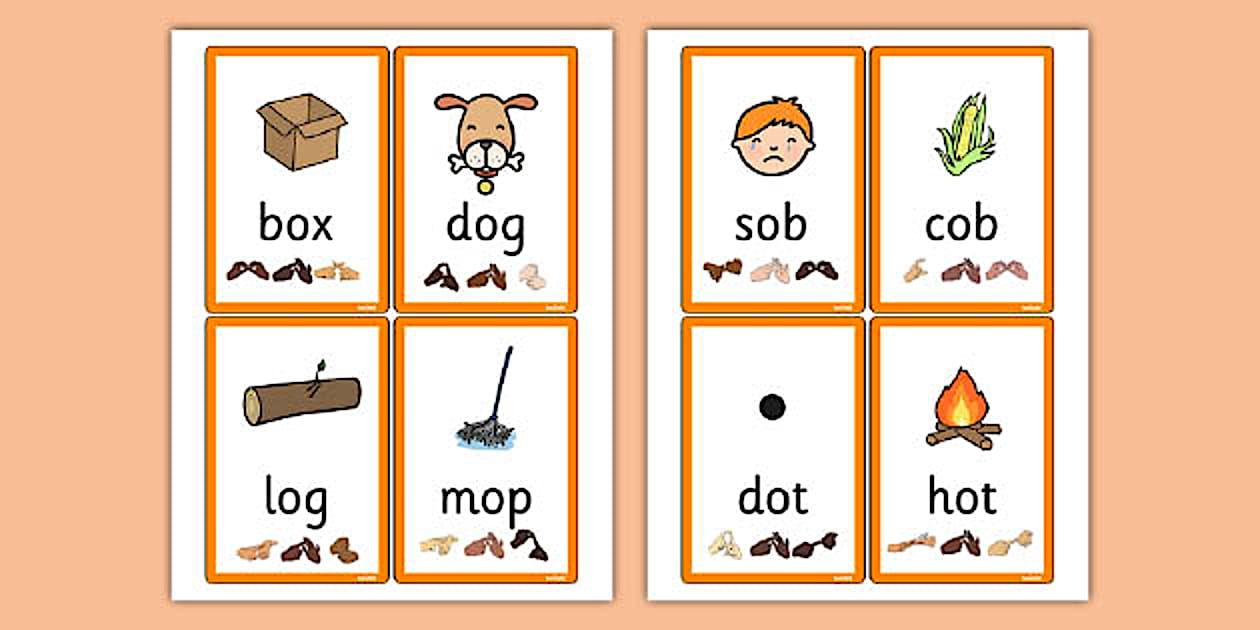 Black and White CVC Flash Cards with British Sign Language 'o'