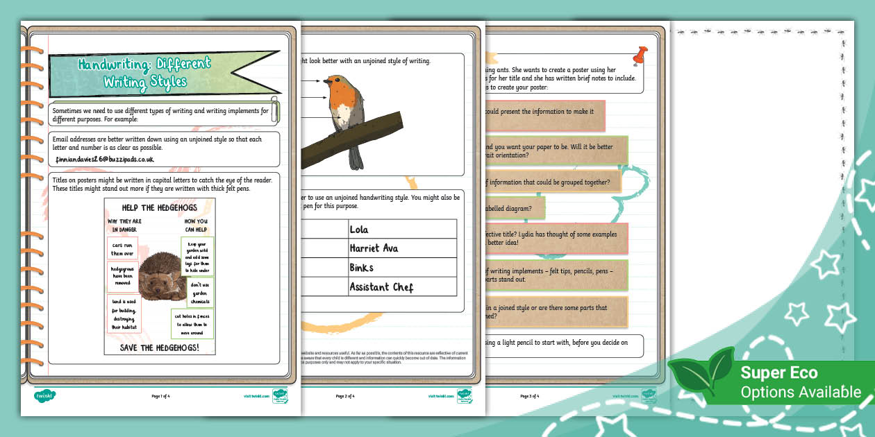 Handwriting: Different Writing Styles (Ages 7 - 11)