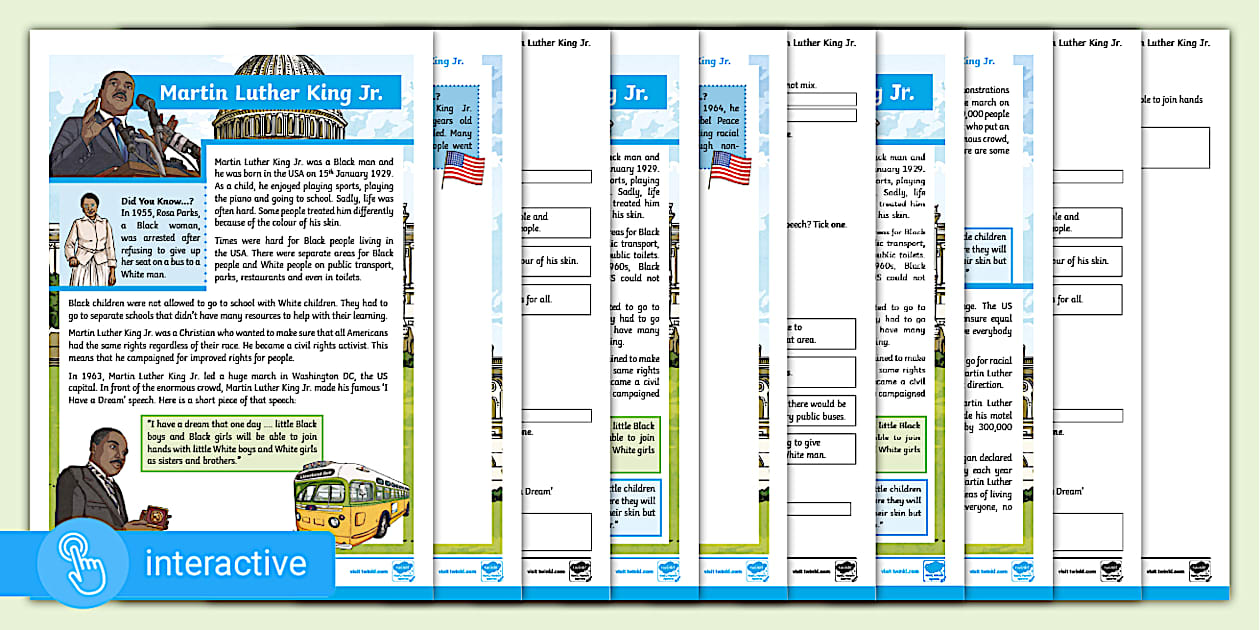 Lower Ability Interactive PDF: KS2 Martin Luther King Jr. Differentiated