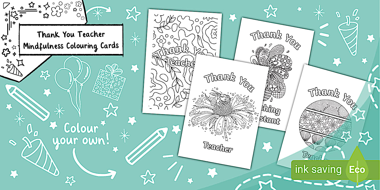 Thank You Teacher Mindfulness Colouring Cards