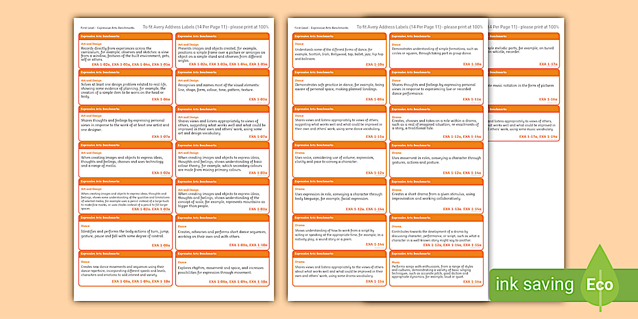 CfE First Level Expressive Arts Benchmarks Assessment Stickers