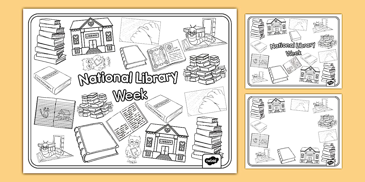 Let's Doodle! National Library Week Coloring Sheets - Twinkl