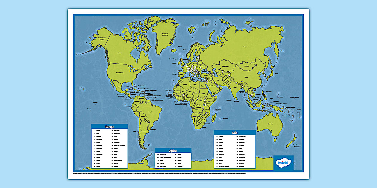 KS2 Labelled Printable World Map (teacher made) - Twinkl