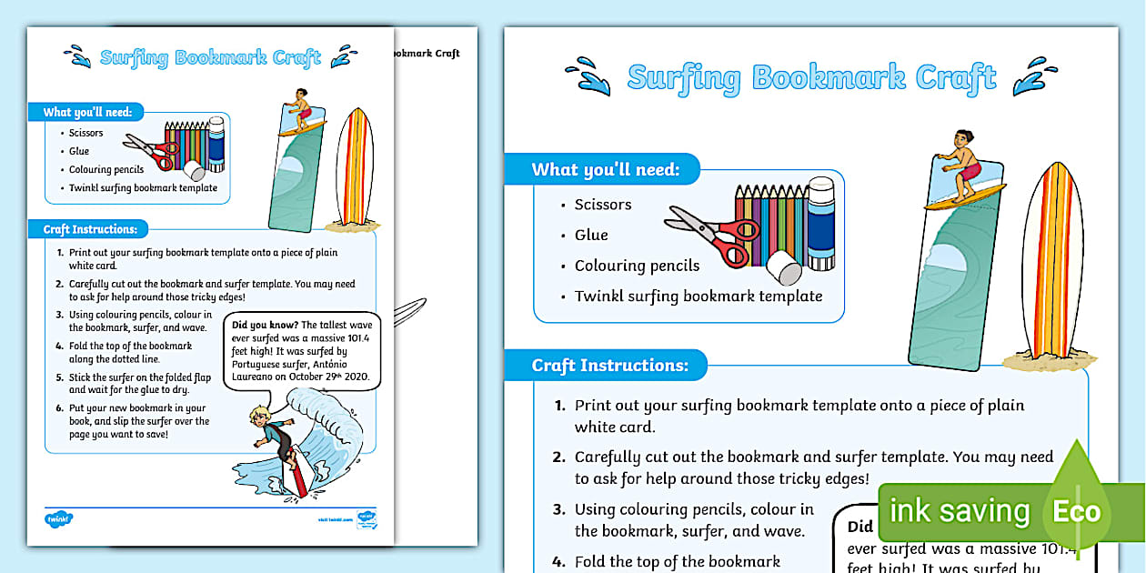 Surfing Bookmark Craft Activity | Twinkl | KS1 | Reading