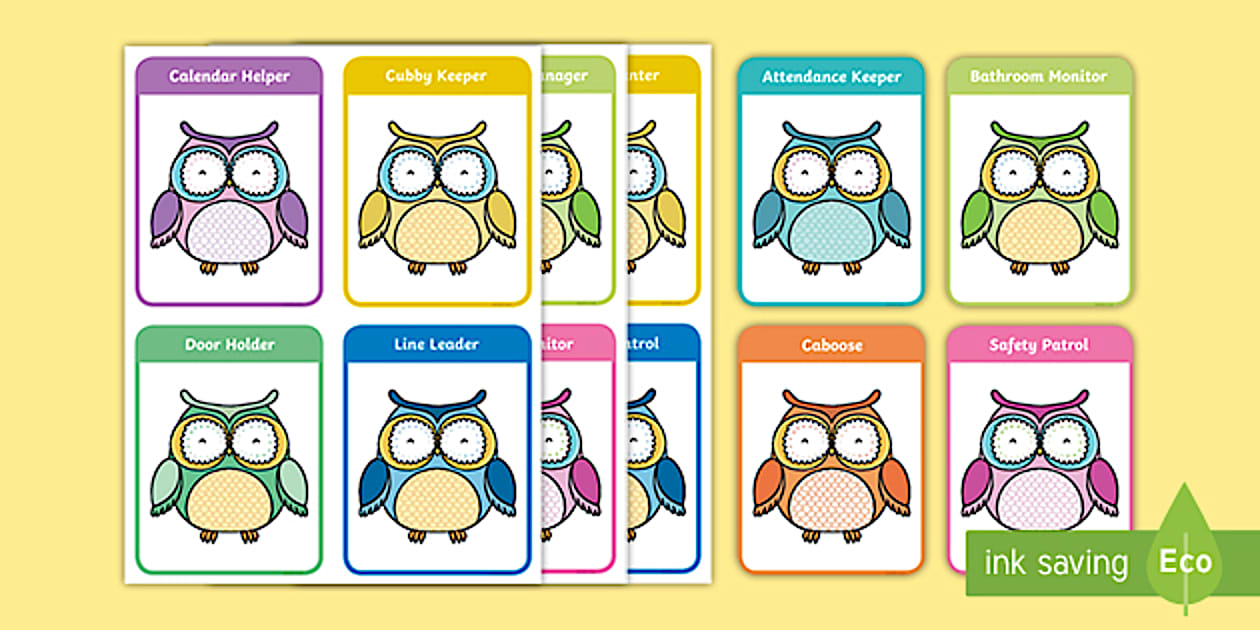 Owls Classroom Jobs Rectangle Cards (Teacher-Made) - Twinkl