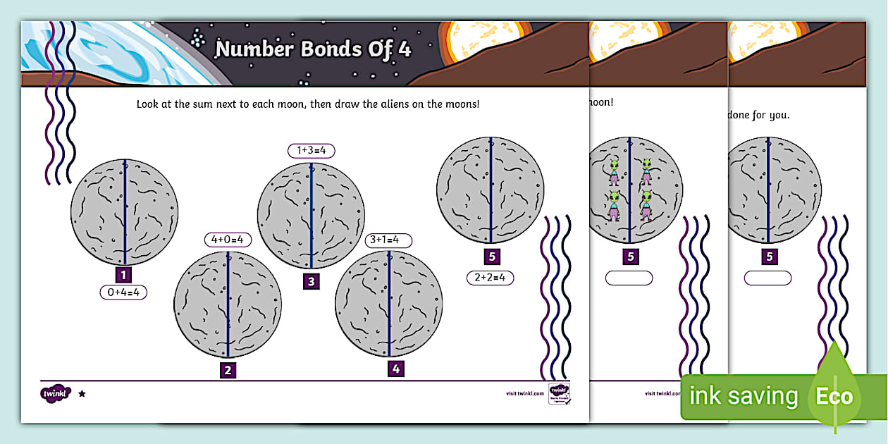 Number Bonds of 4 Differentiated Activity Sheets - Twinkl