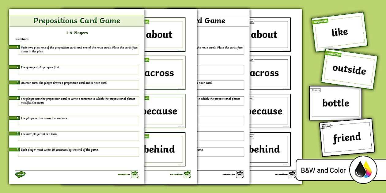 Prepositions Card Game for 3rd-5th Gradê (teacher made)