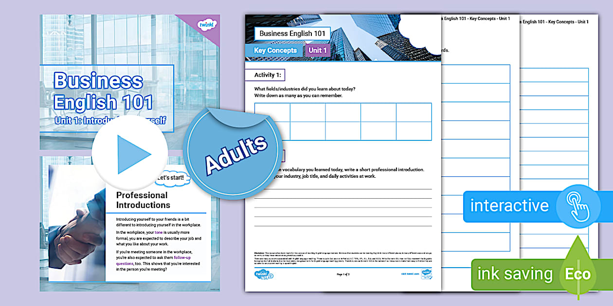 FREE! - ESL Business English 101: Unit 1 | Twinkl - Twinkl