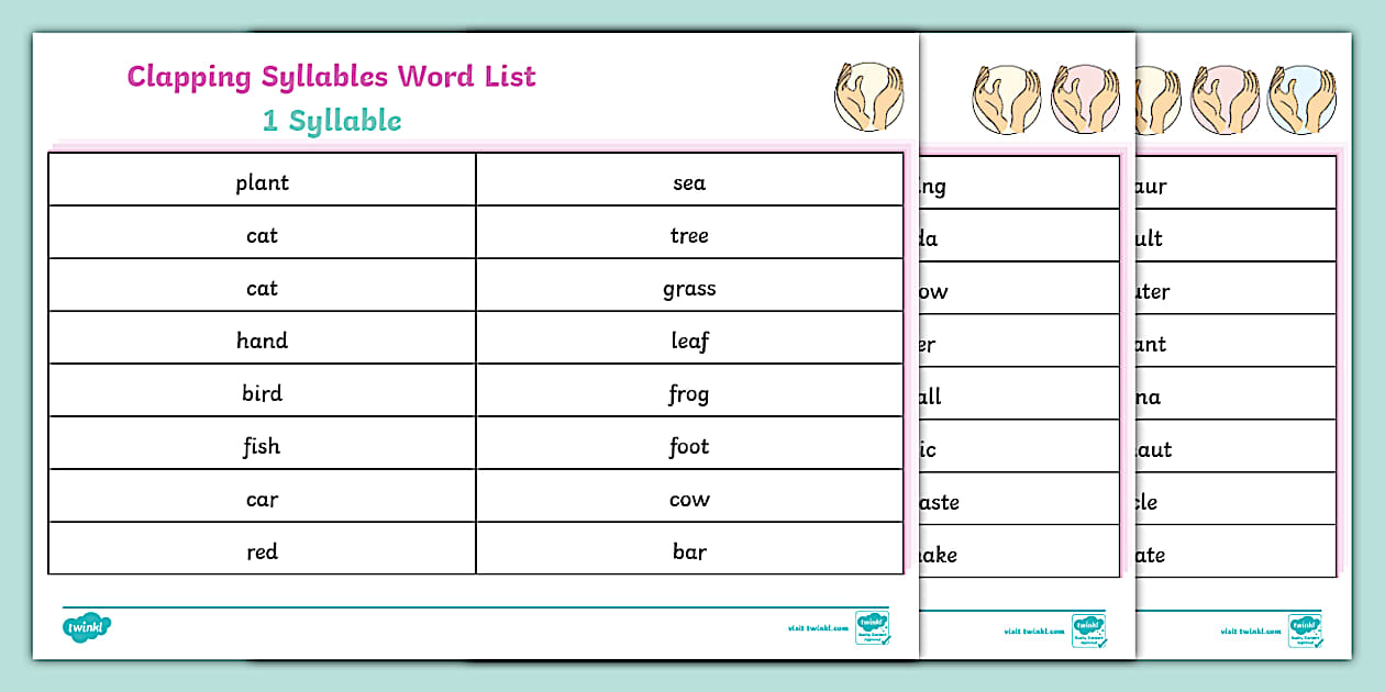 Clap The Syllables Worksheet | Clapping Syllables Word List
