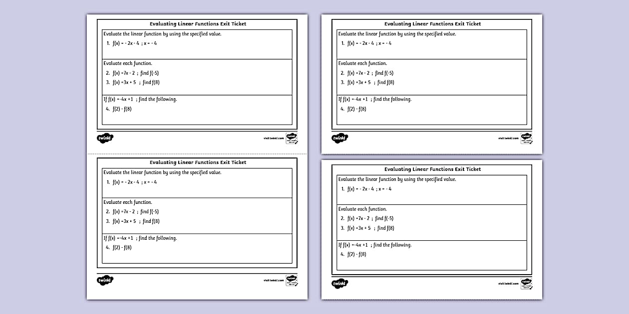 Eighth Grade Evaluating Linear Functions Exit Ticket