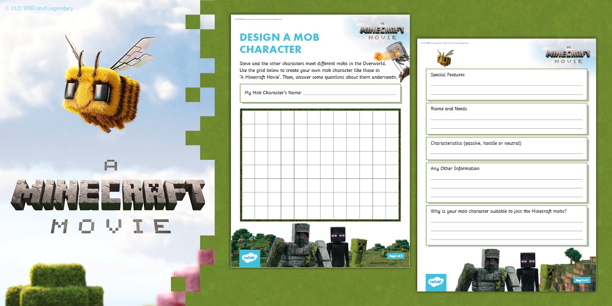 FREE! - A Minecraft Movie: Design a Minecraft Mob Character Activity Sheet