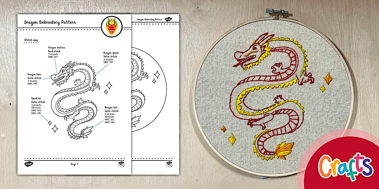 Dragon Embroidery Pattern | Twinkl Crafts (Teacher-Made)