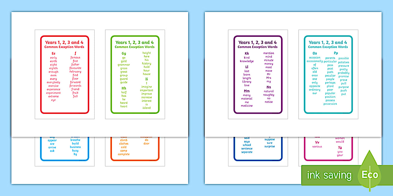Cursive Common Exception Words Years 1 2 3 and 4 Alphabet Mat