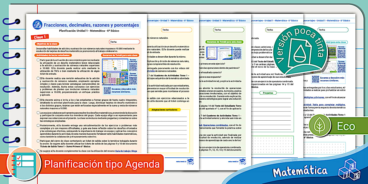 Planificación | agenda | Unidad 1 | matemática | 6º Básico