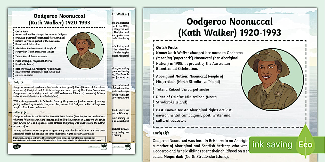 Oodgeroo Noonuccal (Kath Walker) Fact File (Teacher-Made)