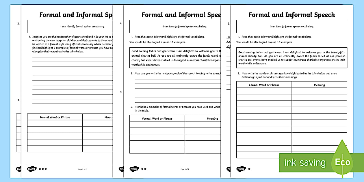 QLD Formal and Informal Speech Differentiated Worksheets
