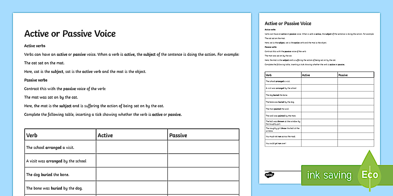 CfE Active and Passive Writing - Printable Worksheet