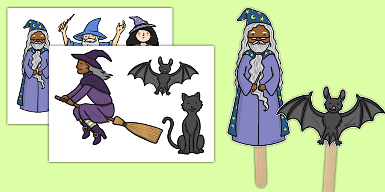 Witches and Wizards Stick Puppets (teacher made) - Twinkl