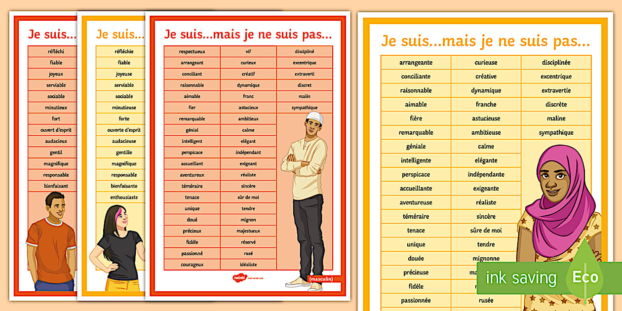 100 Adjectives Display Poster French