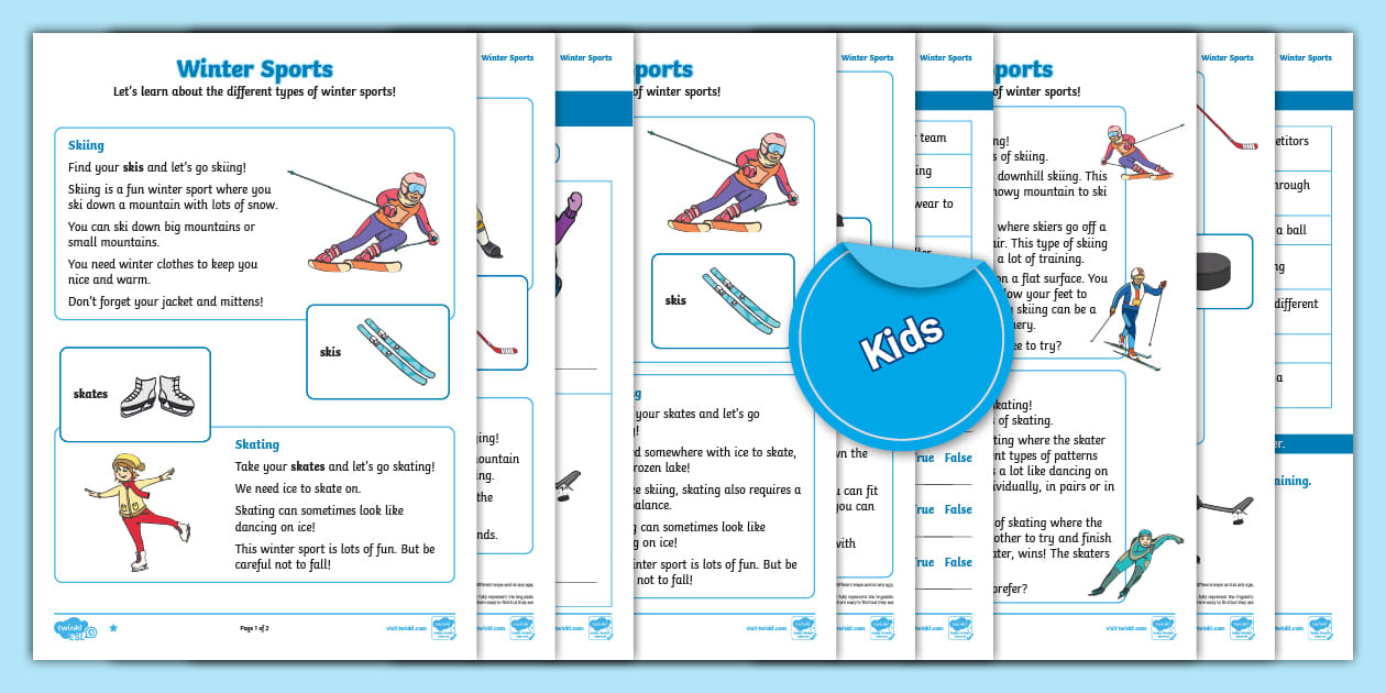 ESL Winter Sports Reading Comprehension for Kids - Twinkl