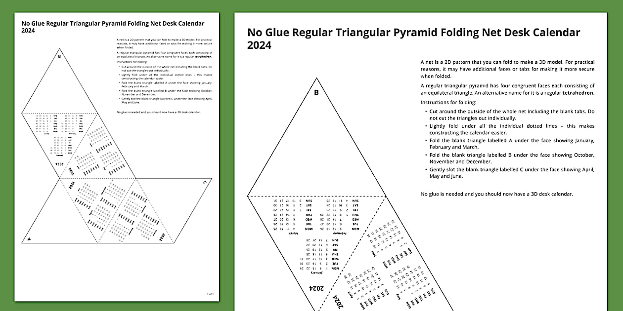 👉 Regular Triangular Pyramid Folding Net Desk Calendar 2023
