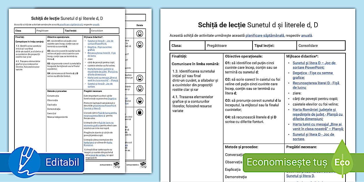 Sunetul d și literele d, D: Consolidare – Schiță de lecție