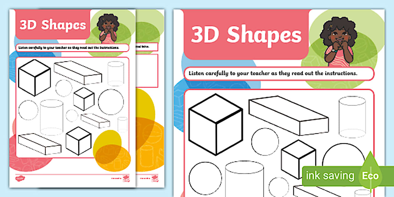 Guided Colouring Activity 3D Shapes Junior/Senior Infants