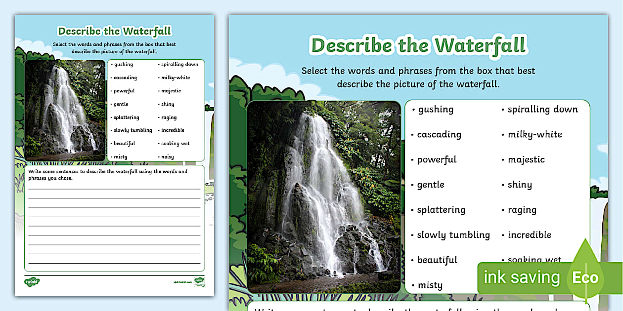 Describe the Waterfall Writing Activity - Twinkl - KS1
