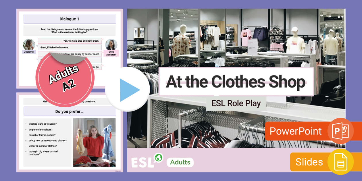 ESL At the Clothes Shop Role Play [Adults, A2] - Twinkl