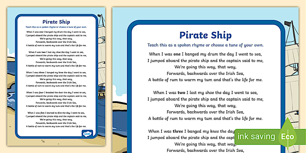 Black and White Pirate Ship Counting Song Sheet - Twinkl