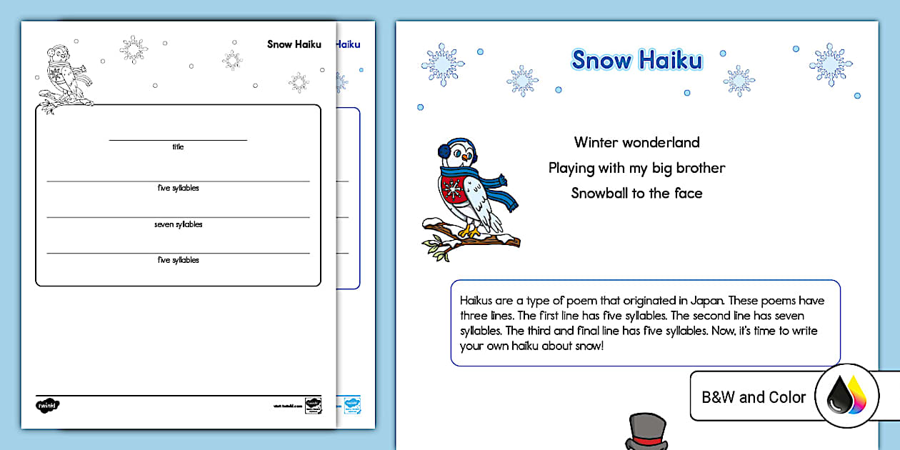 Snow Haiku Worksheet for K-2nd Grade