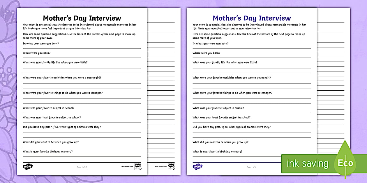 Mother's Day Interview Worksheet Sheet | Twinkl USA